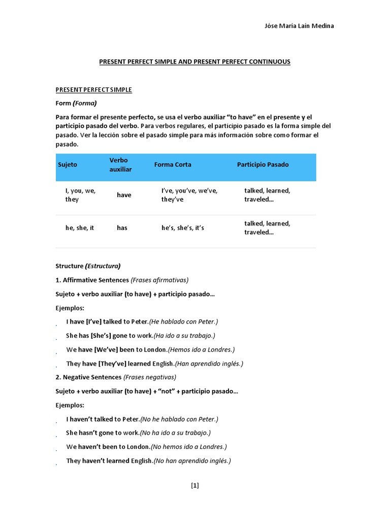 Present Perfect Simple and Present Perfect Continuous | PDF | Mecánica ...