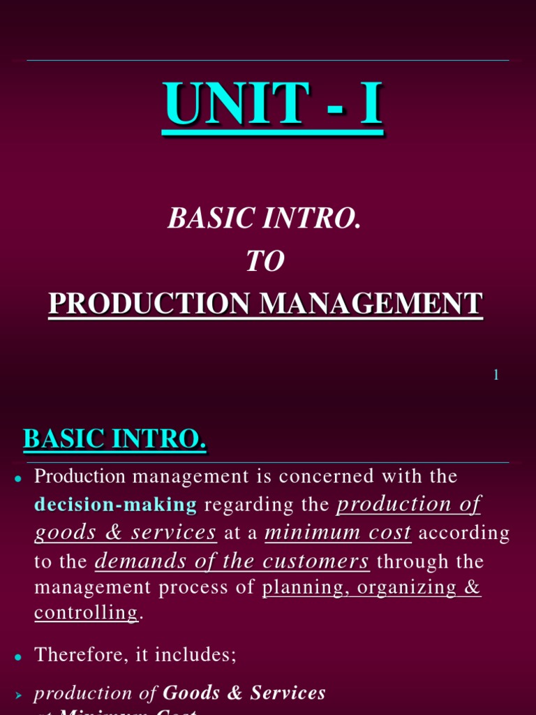 Production Management Unit 1 | PDF | Operations Management | System
