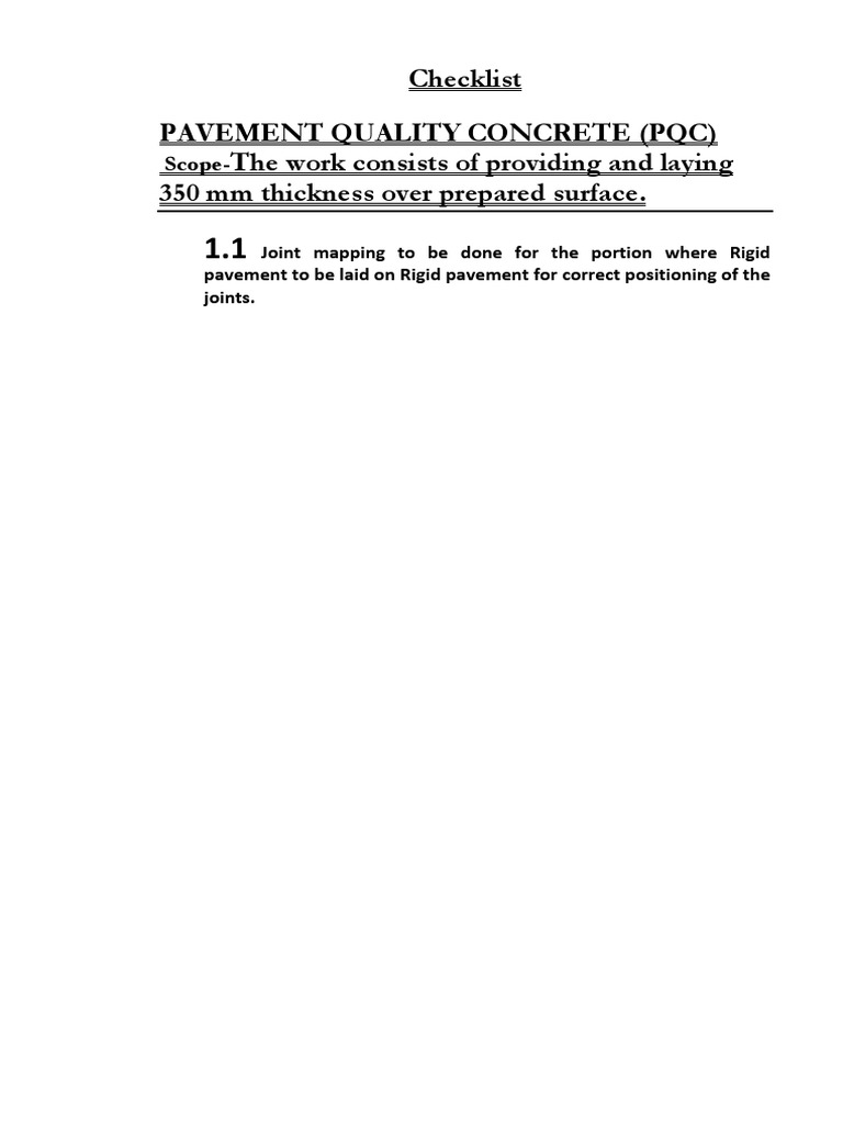 Checklist Pavement Quality Concrete (PQC) The Work Consists of ...