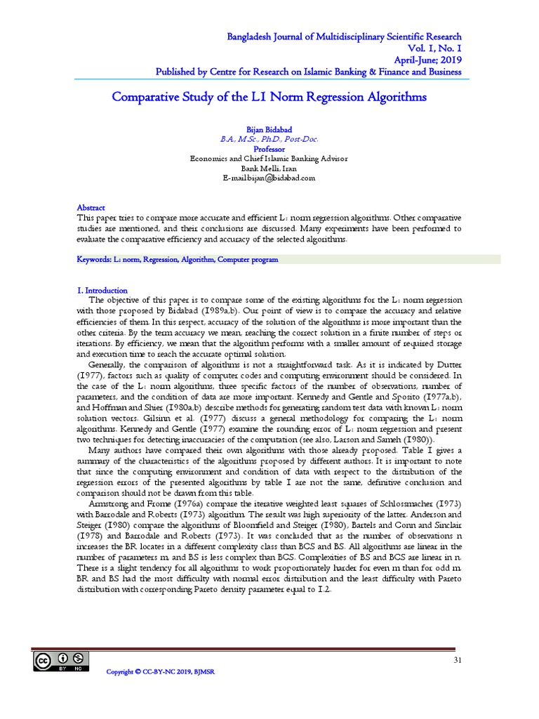 Comparative Study of The L1 Norm Regression Algorithms | PDF | Regression Analysis | Experiment