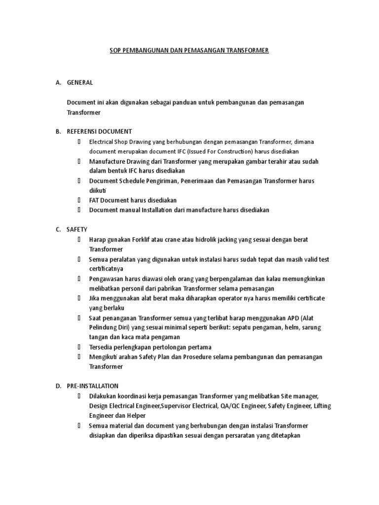 SOP Transformator | PDF