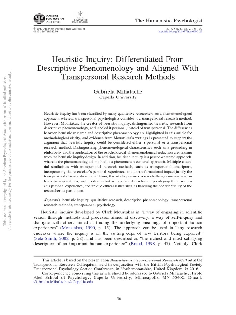 Heuristic Inquiry: Differentiated From Descriptive Phenomenology and ...