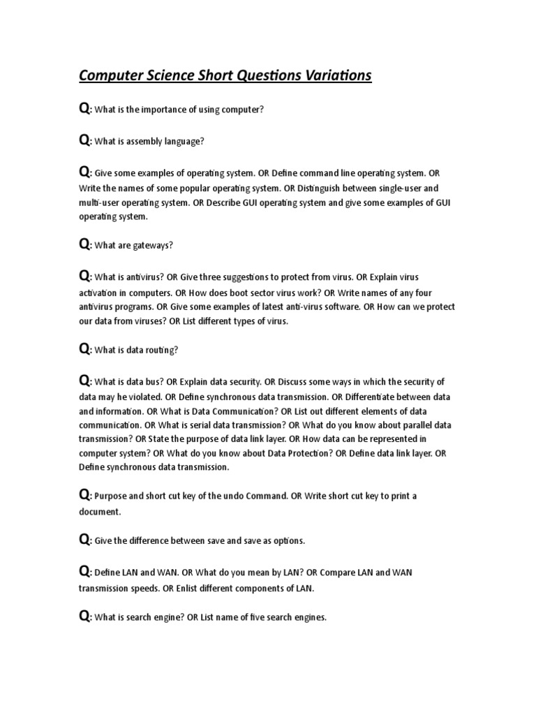 Computer Science Short Questions Variations | PDF | Random Access ...