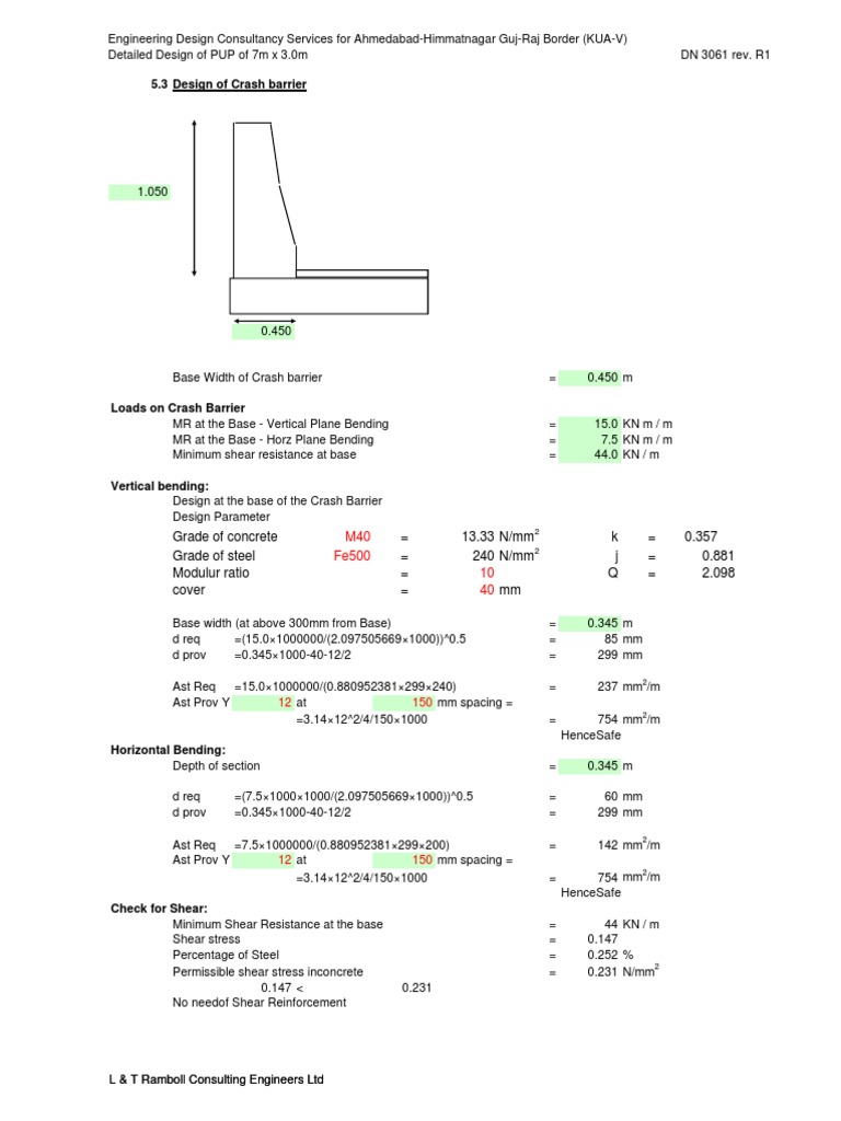 5.3 Design of Crash Barrier | PDF | Bending | Friction