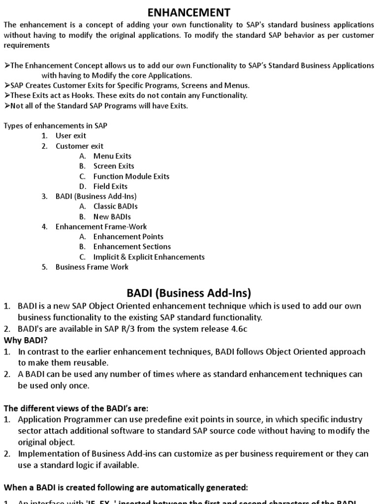 Enhancement Techniques in SAP: A Guide to User Exits, Customer Exits, BADIs, and Enhancement ...