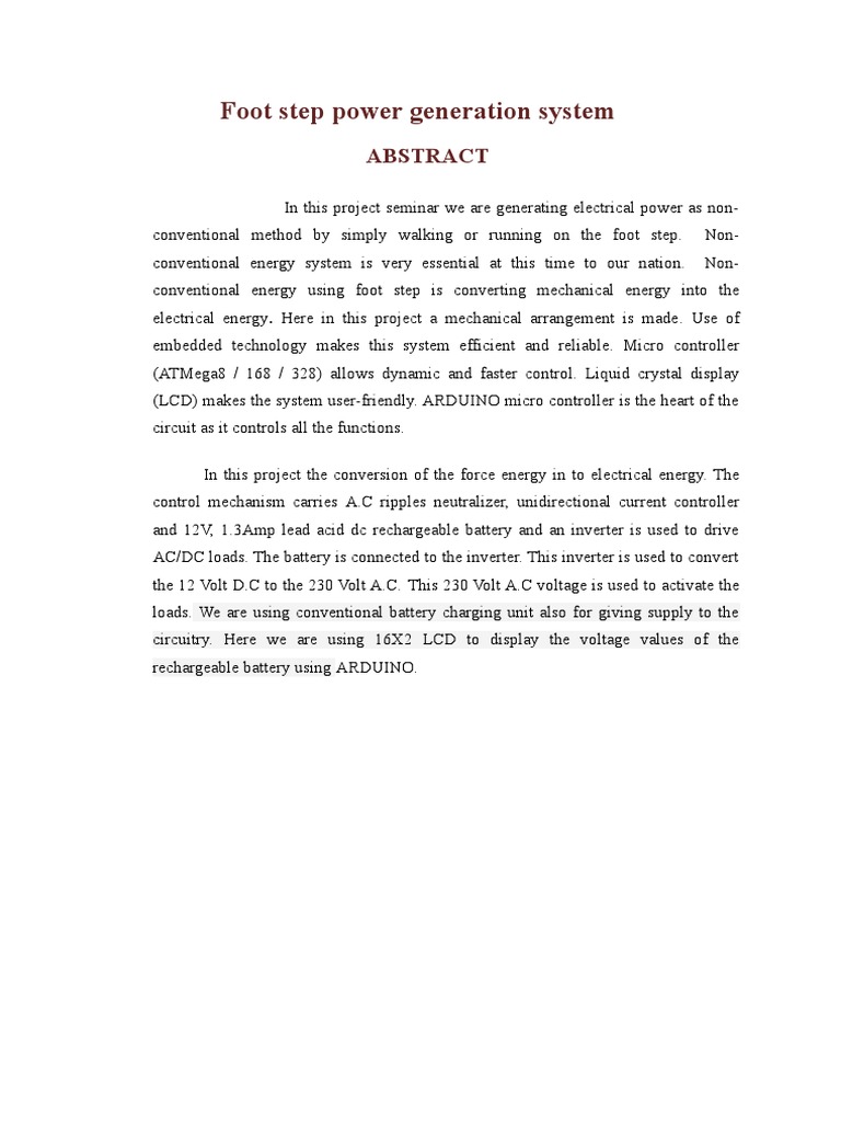 ARDUINO Based Foot Step Power Generation ABSTRACT | Download Free PDF ...