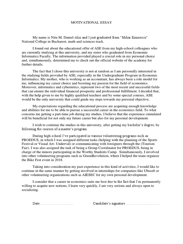 Motivational Essay | PDF | Motivation | Motivational