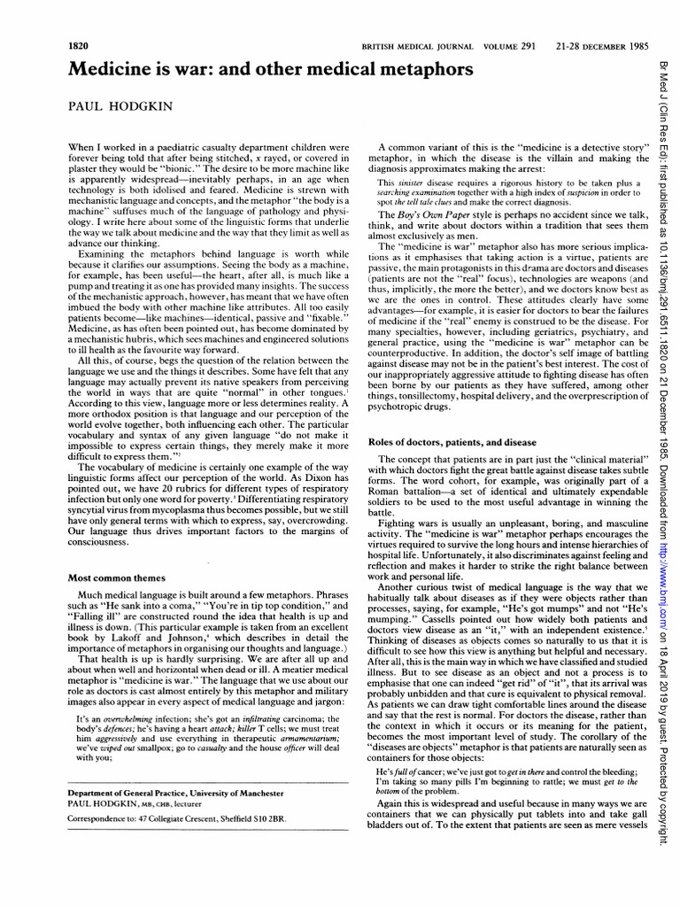 Is and Other Medical Metaphors: Medicine | Download Free PDF ...