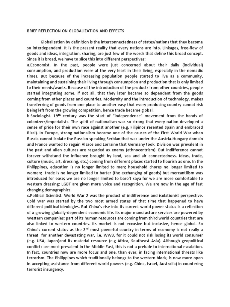 Brief Reflection On Globalization and Effects | Download Free PDF ...