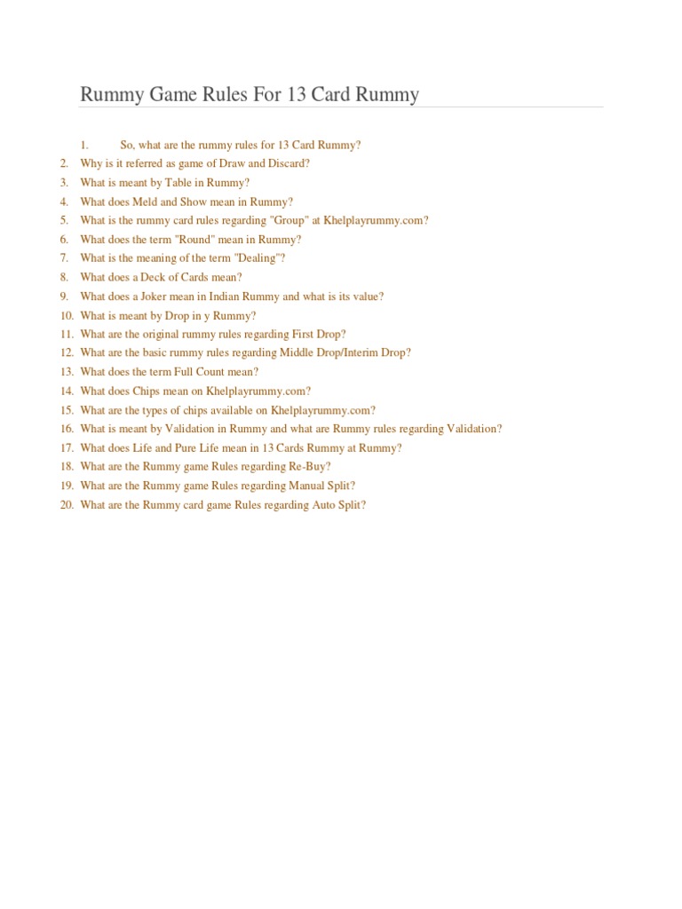 Rummy Game Rules For 13 Card Rummy | PDF