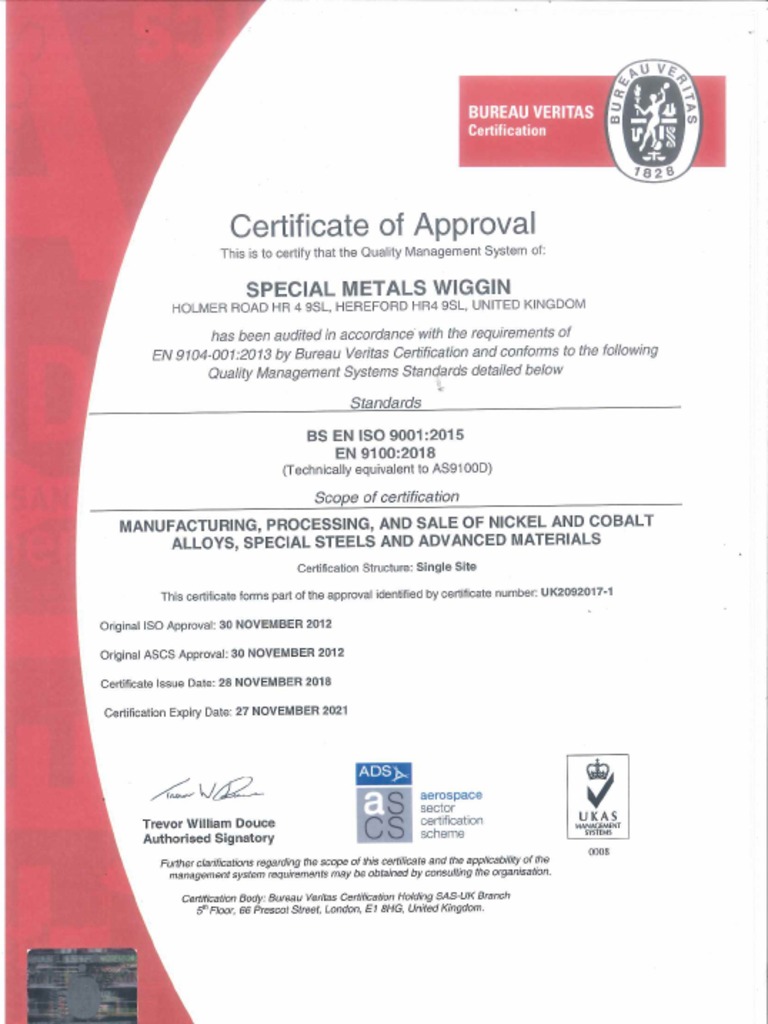 SMWL - AS9100 Rev D (En 9100 - 2018) - Expires 27th Nov 2021 | PDF