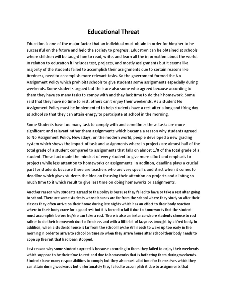 No Assignment Policy Editorial | PDF | Homework | Applied Psychology