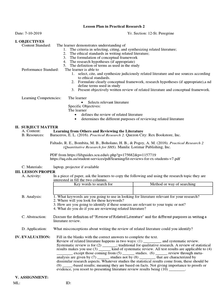 Lesson Plan in Practical Research 2: (Quantitative Research For SHS ...