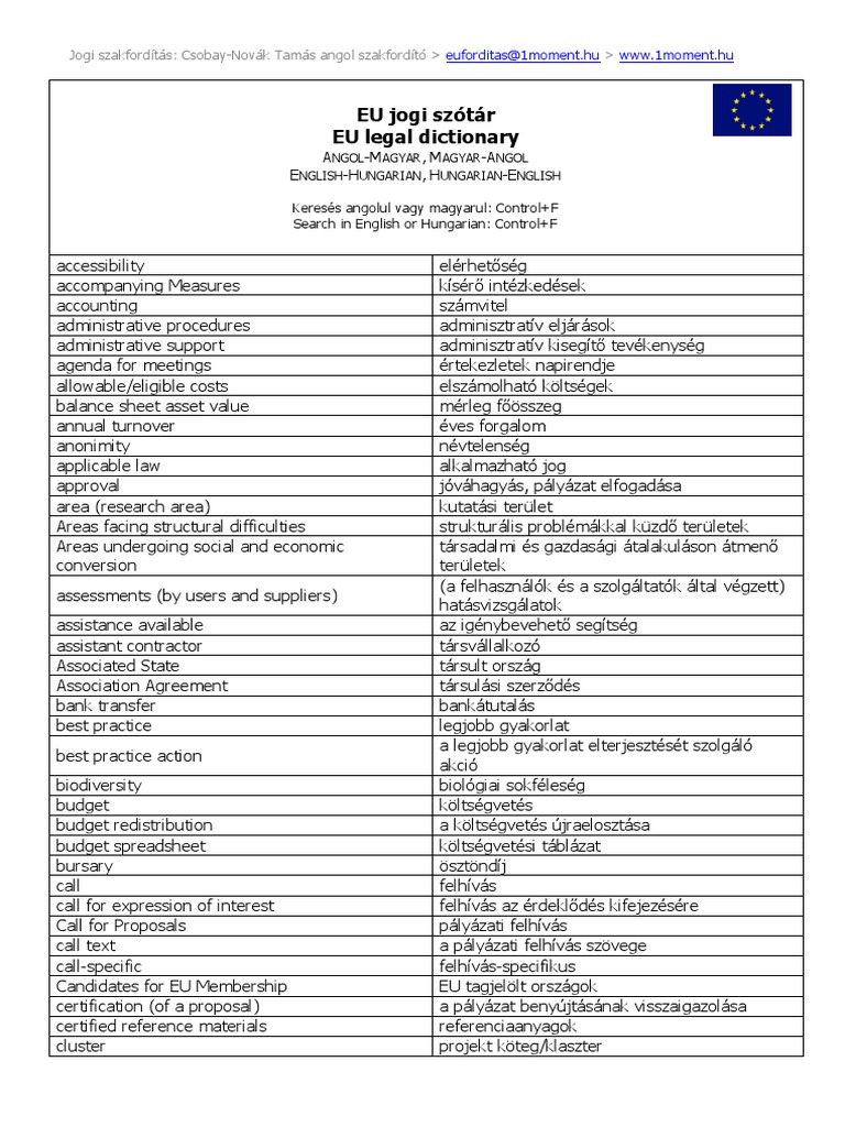 EU Jogi Szotar Angol Magyar Magyar Angol | PDF