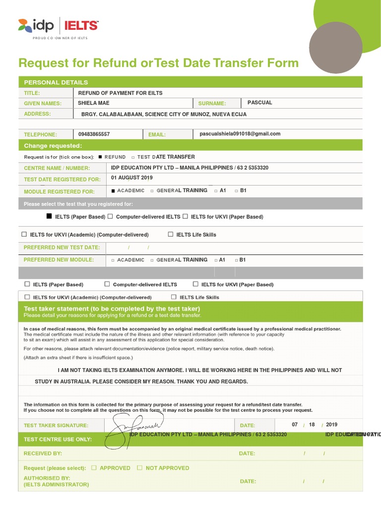IELTS Request Refund Test Date Transfer Form FINAL A4 08.01.18 Revised1 ...