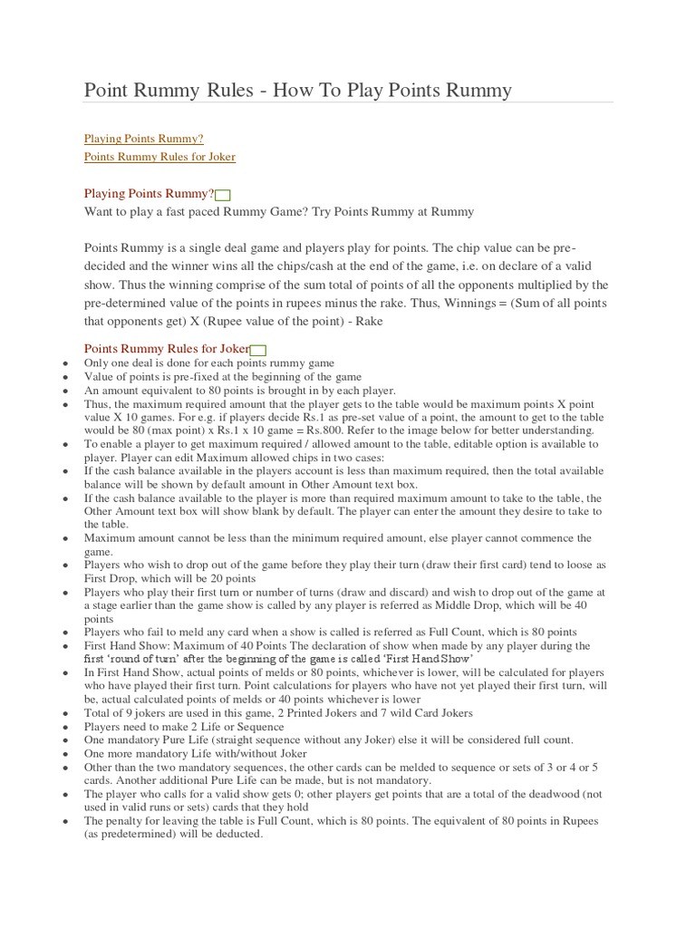Point Rummy Rules - How To Play Points Rummy | PDF | Rummy | Gaming Devices