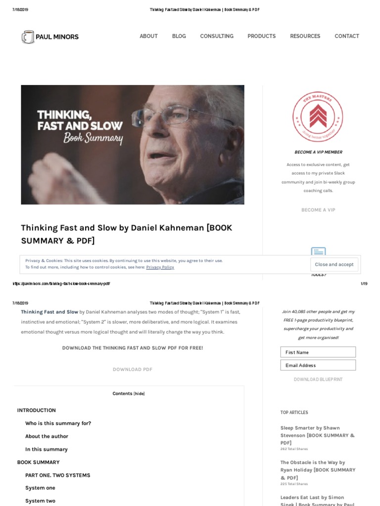 Thinking Fast and Slow by Daniel Kahneman - Book Summary & PDF | PDF ...