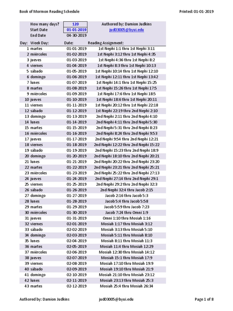 BOM Reading Schedule Maker PDF | Download Free PDF | Book Of Mormon ...