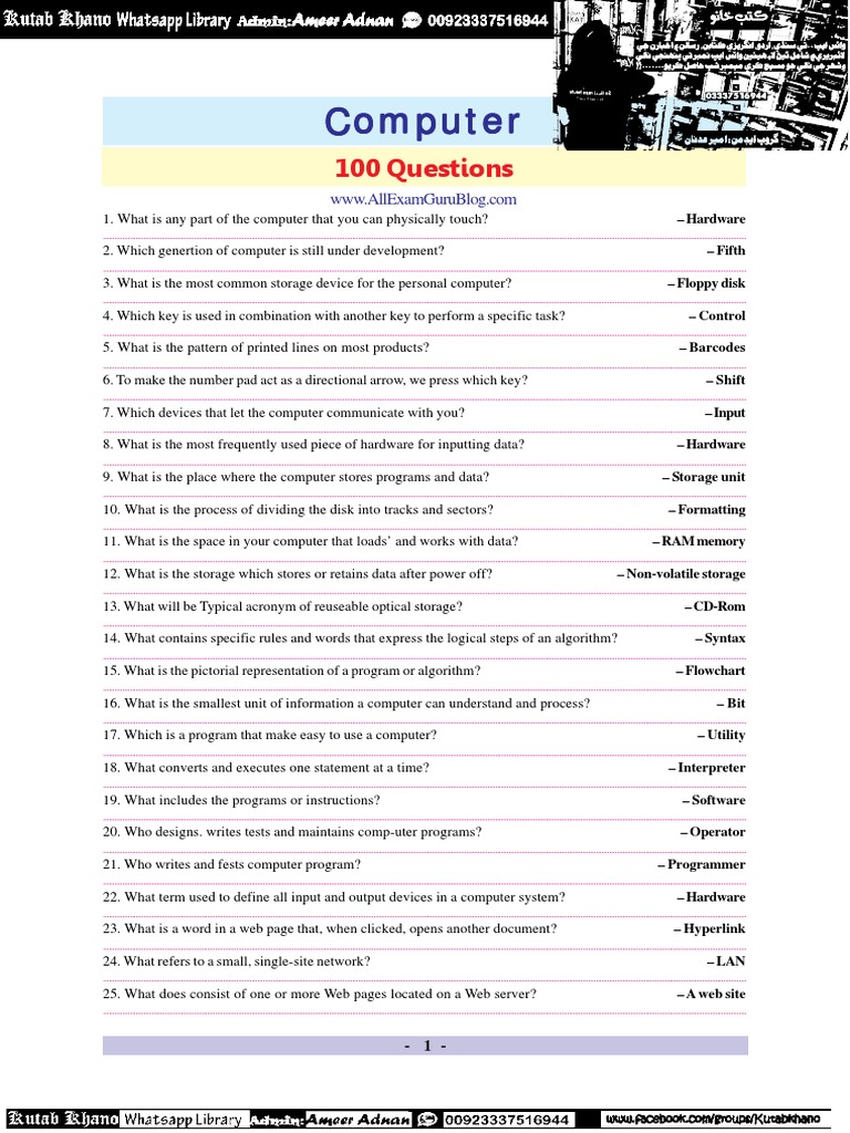 100 Computer Questions English 1 | PDF | Computer Data Storage ...