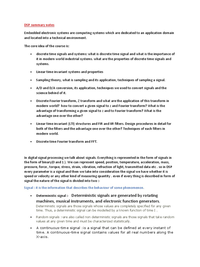 DSP Summary Notes | Download Free PDF | Digital Signal Processing ...