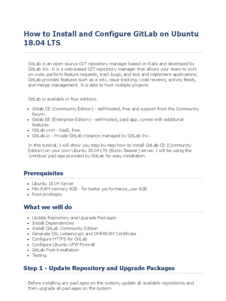 How To Install and Configure GitLab On Ubuntu 18.04 LTS | PDF | Secure ...