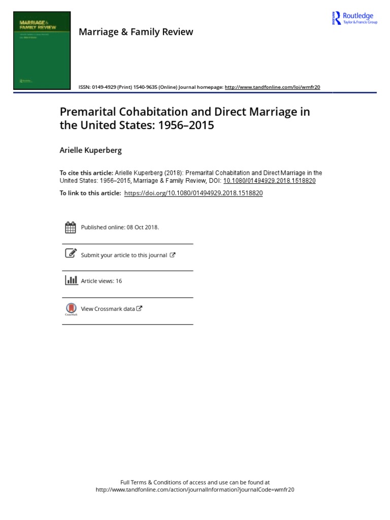 Premarital Cohabitation and Direct Marriage in The United States: 1956 ...