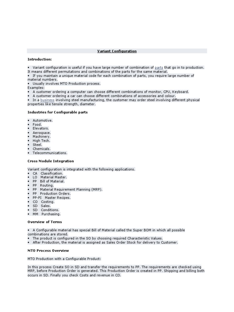 Variant Configuration | PDF | Computing | Computing And Information Technology