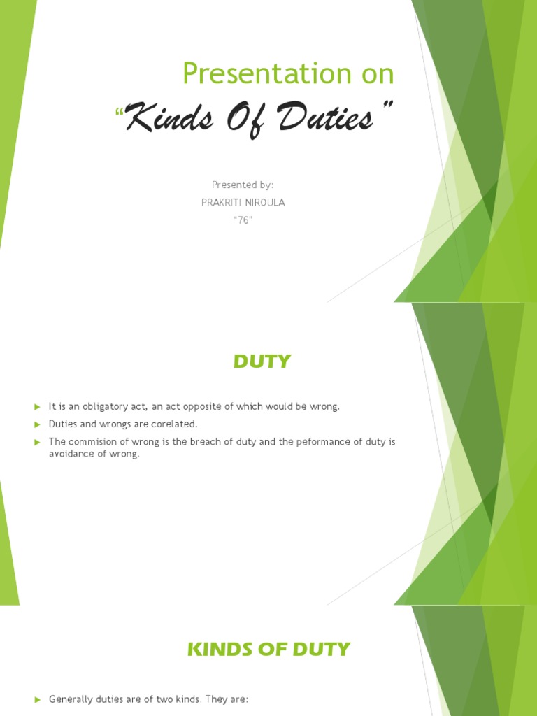 Presentation On Kinds of Duties | PDF | Damages | Crime & Violence