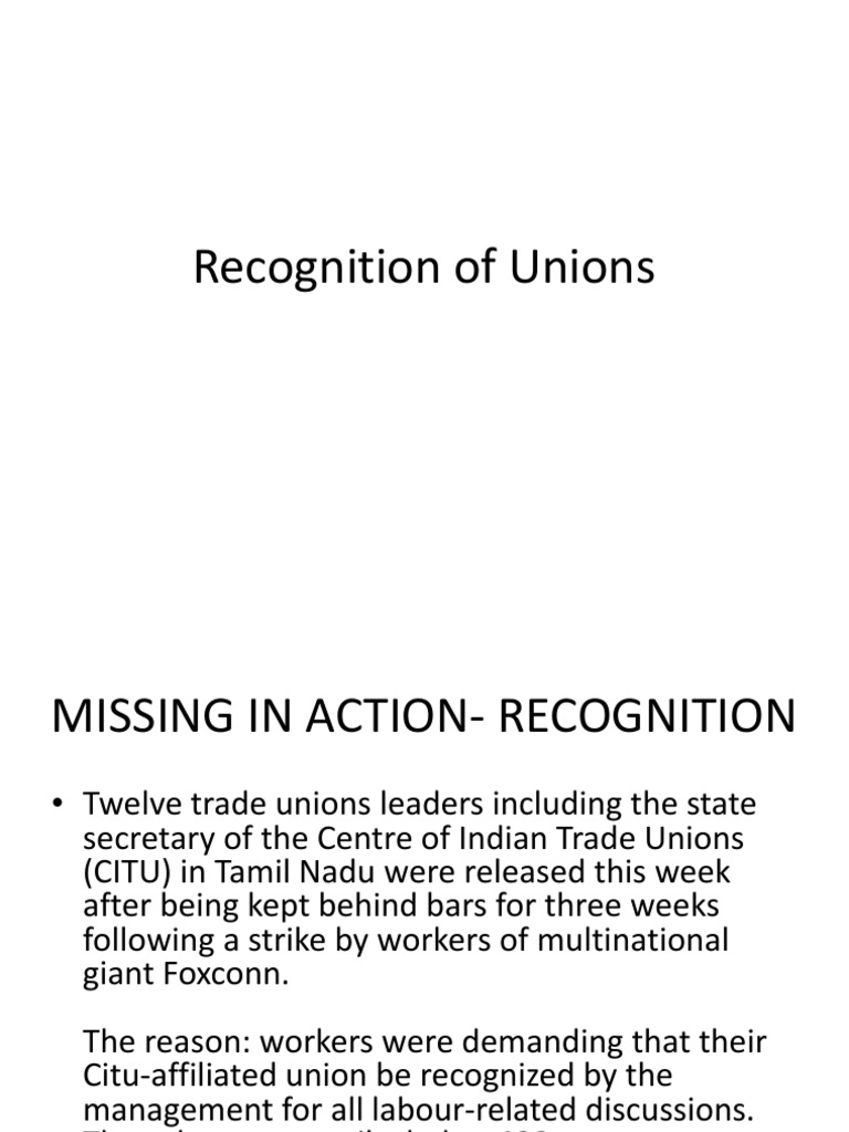 Recognition of Unions | PDF | Trade Union | Strike Action