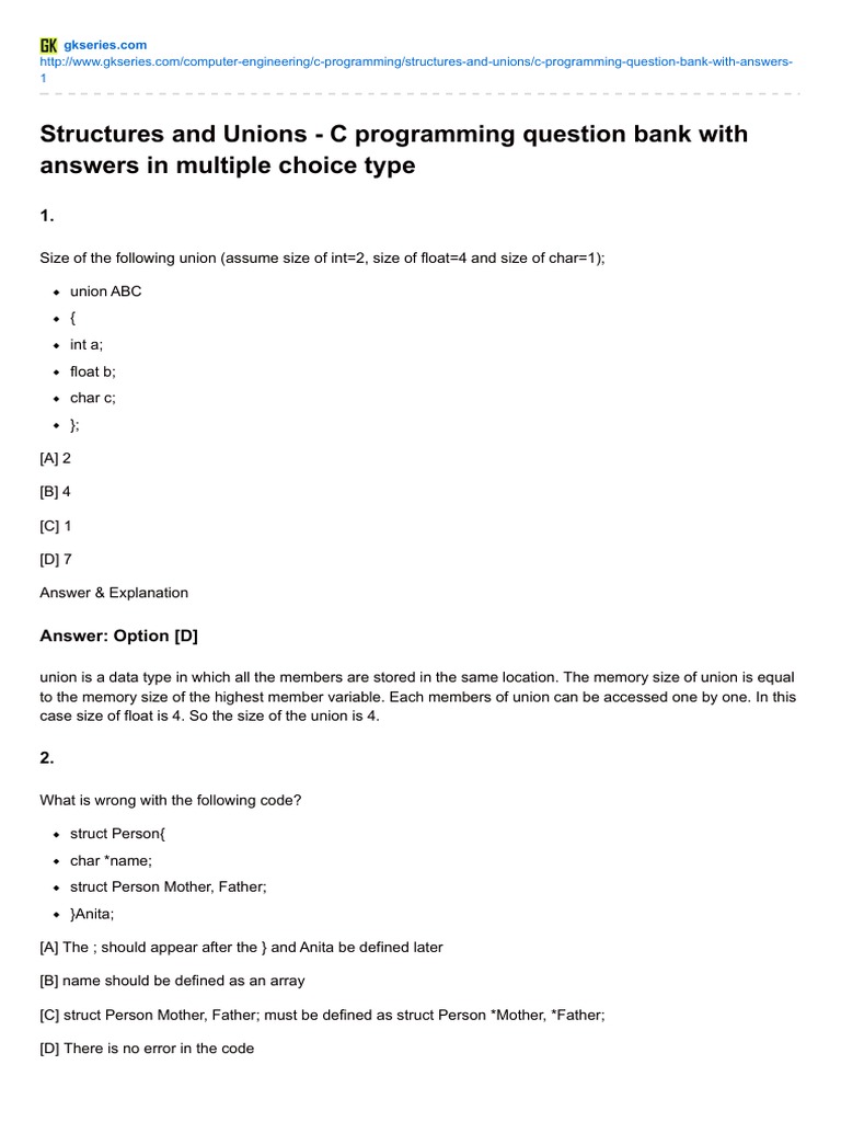 1 C Programming Structures Unions Download PDF | PDF