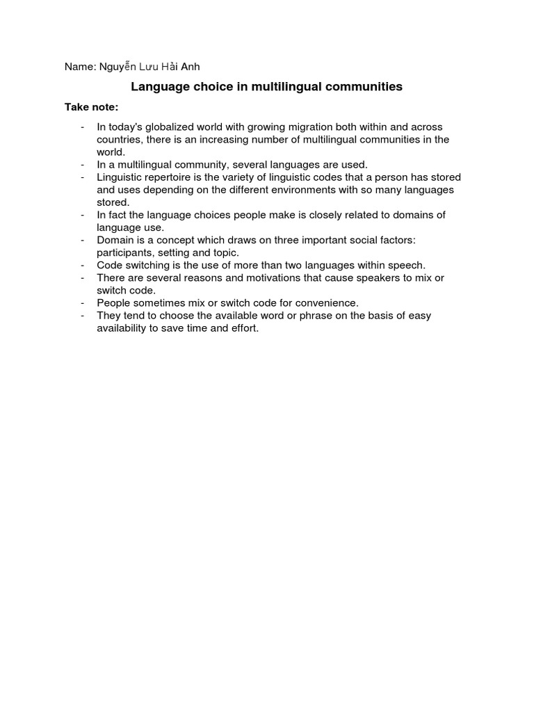 Language Choice in Multilingual Communities: Take Note | PDF