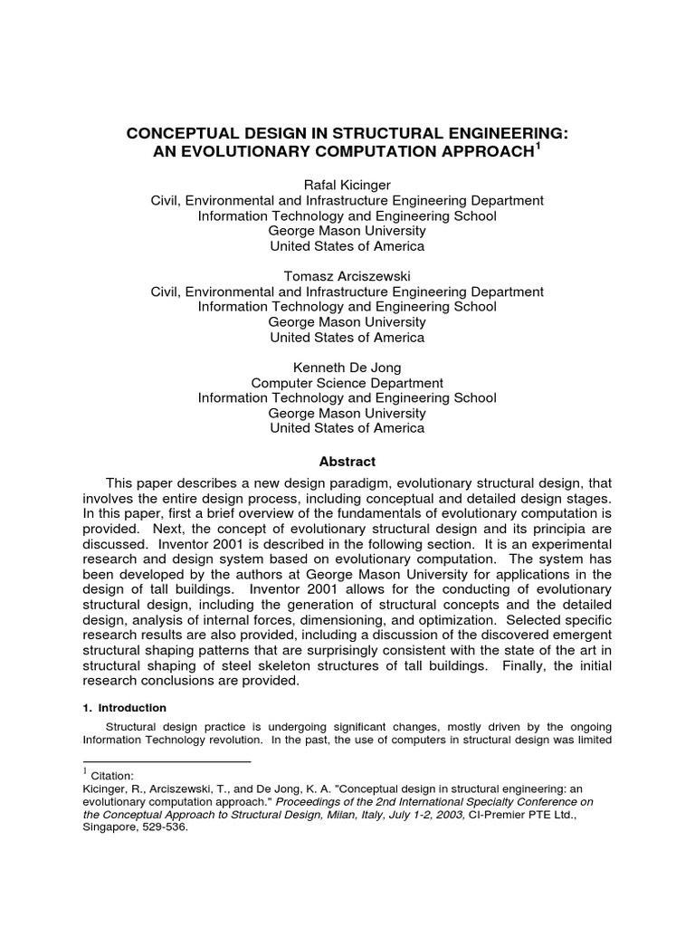 Conceptual Design in Structural Engineering | PDF | Evolution | Fitness ...
