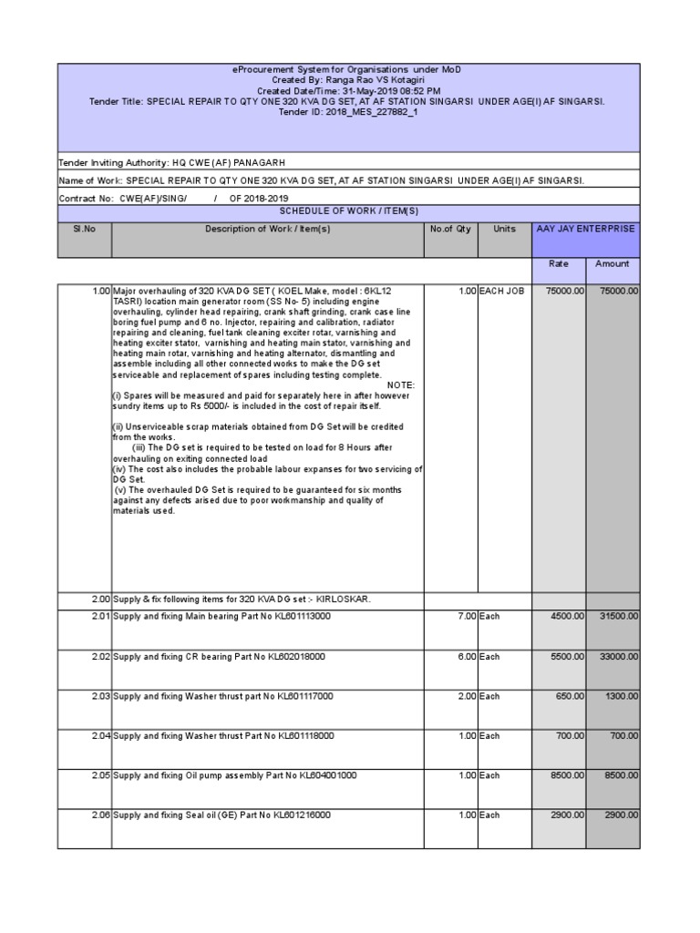 Boq Comparative Chart | PDF | Rotating Machines | Propulsion