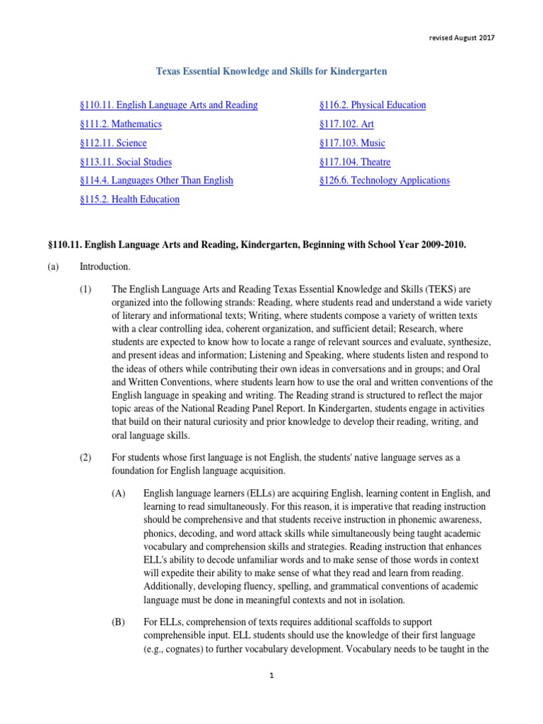 Kinder TEKS 0817 PDF | PDF | Reading Comprehension | Syllable