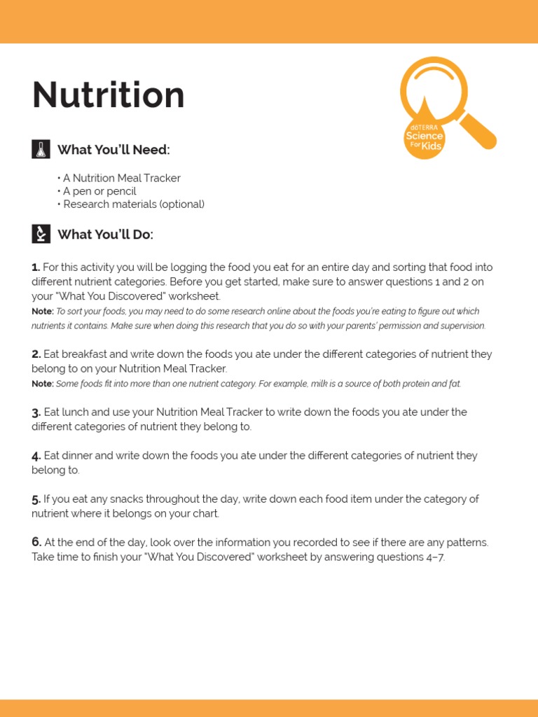 Science For Kids Nutrition Experiment | PDF | Meal | Nutrition