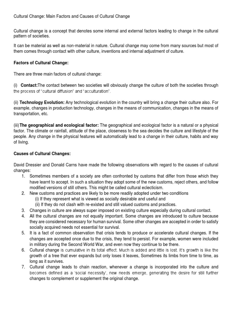 Factors of Cultural Change | PDF | Society | Morality