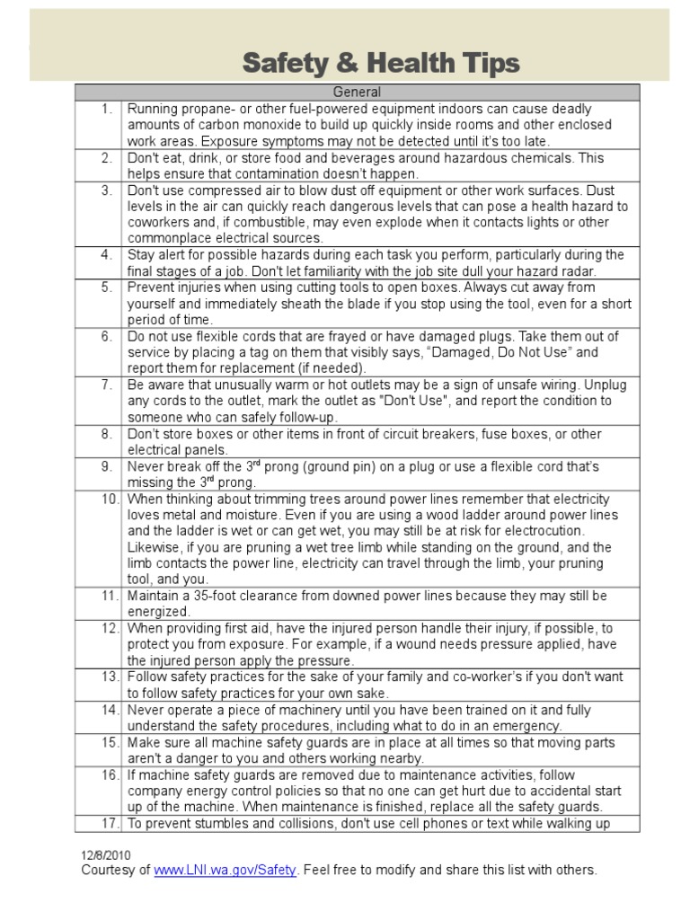 Safety & Health Tips: WWW - LNI.wa - Gov/safety | PDF | Ladder | Anti ...