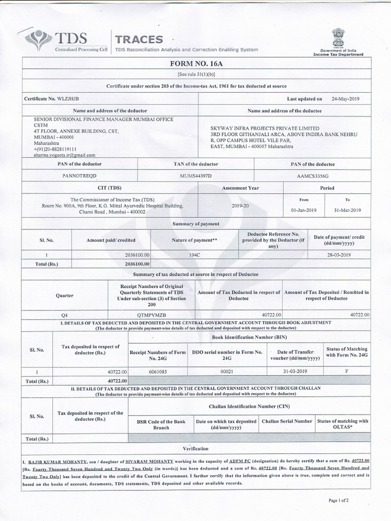Csmt Form No 16 A Pdf