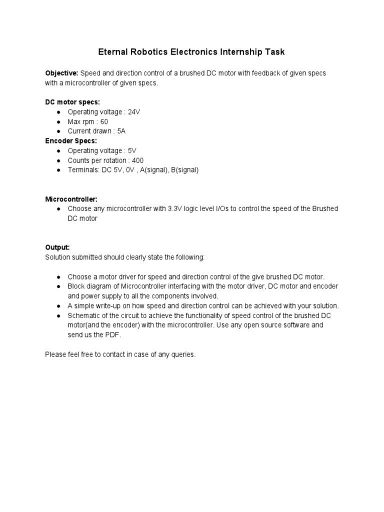 Electronics Internship Task | PDF | Direct Current | Electric Motor