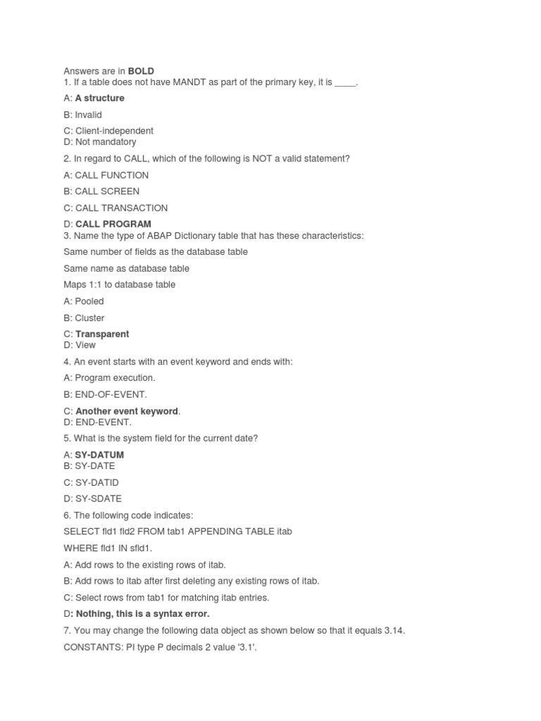 Quiz Answers | PDF | C (Programming Language) | Subroutine