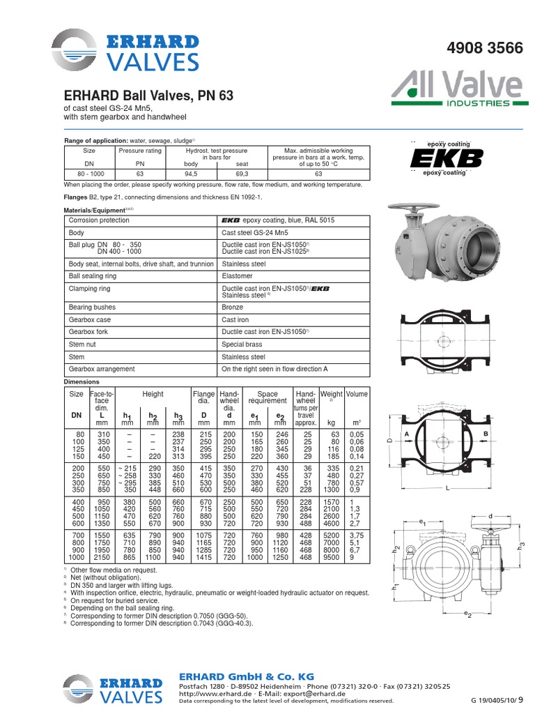 Ball Valve PN63 Erhard | PDF | Valve | Stainless Steel