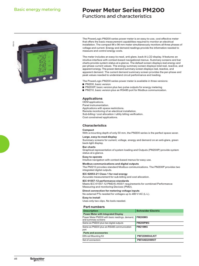 Power Meter Series PM200: Functions and Characteristics | PDF ...