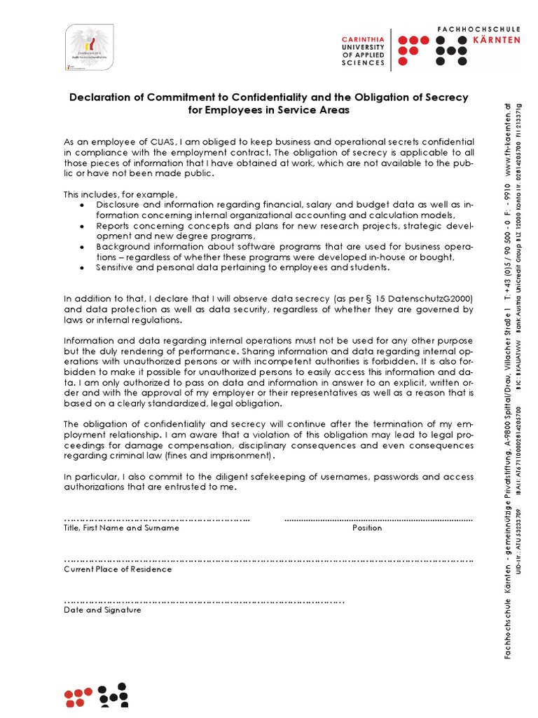 Declaration of Commitment for Employees | PDF | Secrecy | Confidentiality