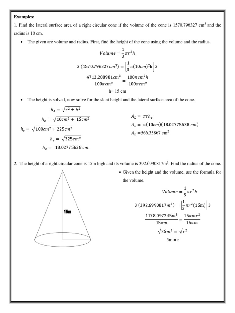 Examples Right Circular Cone | PDF | Volume | Manifold