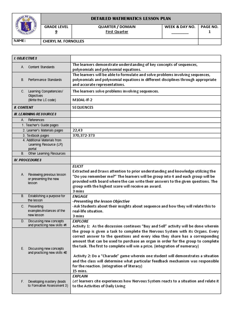 Developing Mastery of Sequences, Polynomials, and Polynomial Equations through Active Learning ...