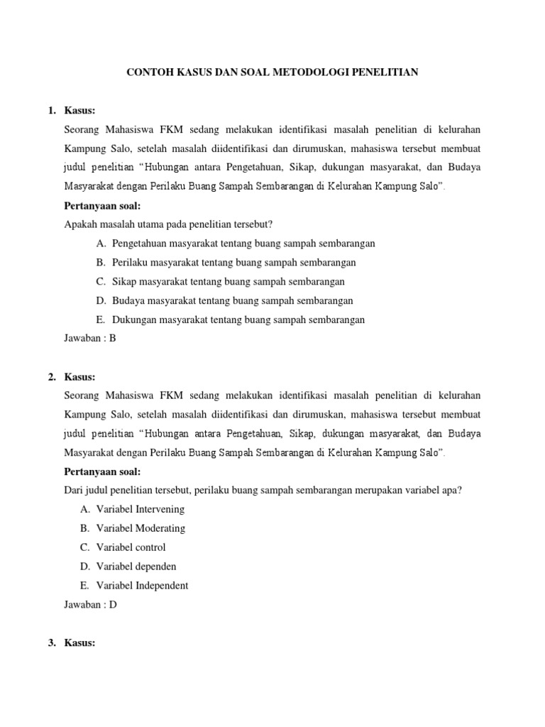 Contoh Kasus Dan Soal Metodologi Penelitian | PDF