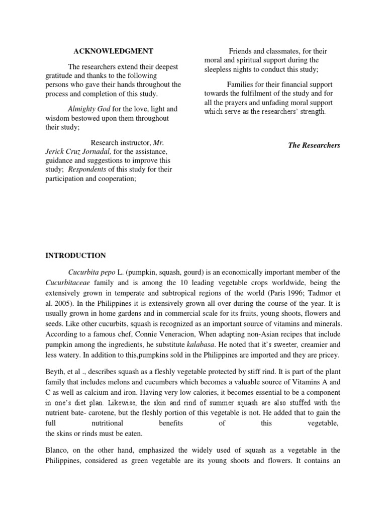 Research Project Squash | PDF | Vegetables | Flour