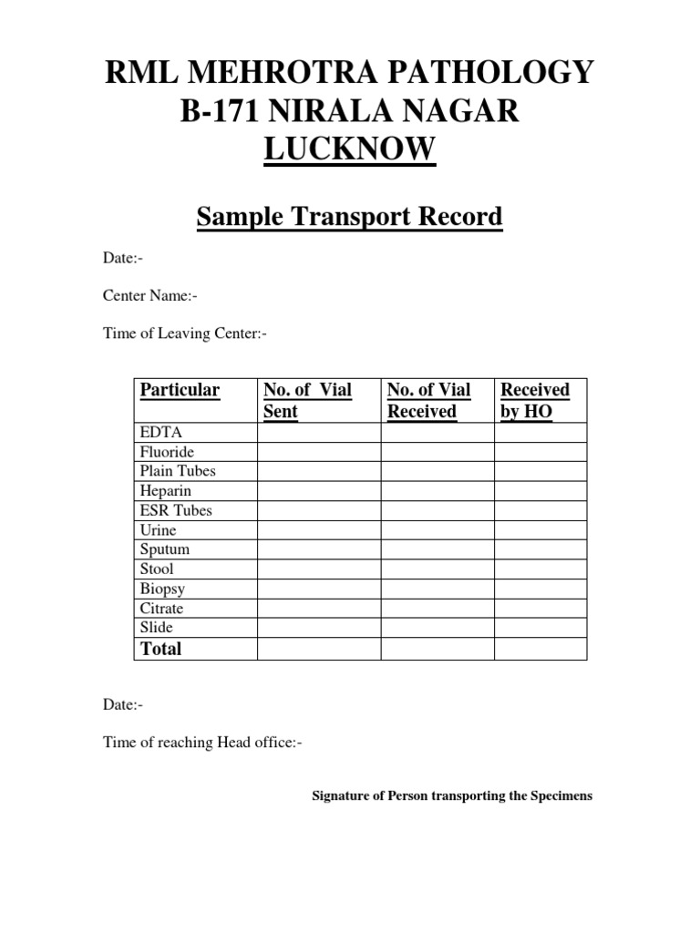 Sample Transport Record PDF | PDF