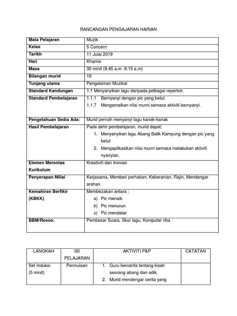 RPH Muzik 5c NYANYI Ikut Pic | PDF