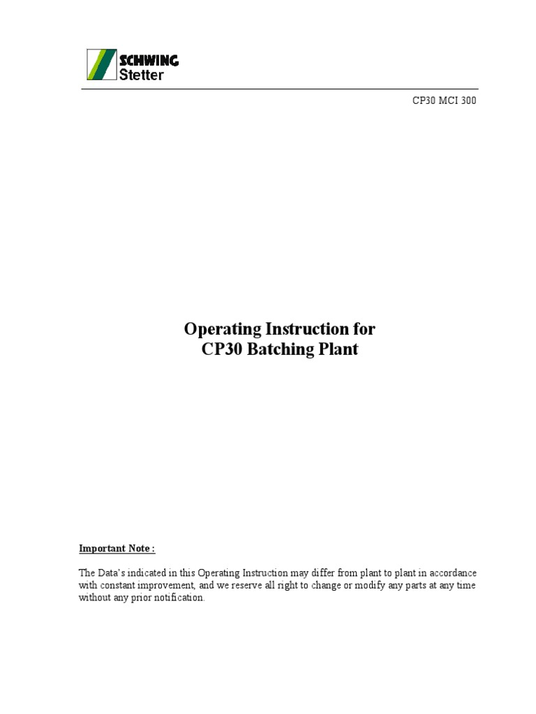 CP30 Batching Plant Operating Manual | PDF | Computer Keyboard | Rectifier